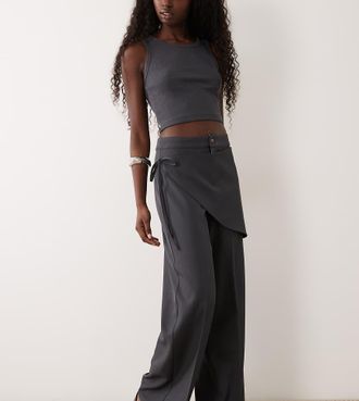 the frolic pantalon droit &agrave; devant portefeuille et lien &agrave; nouer en charbon-Gris