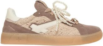 Gio+ Low-Top Sneaker - Suede Sneakers With Pearl-Embellished Laces - Gr. 38 (EU) - in Beige - für Damen