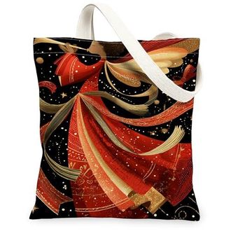 Generic Sacs fourre-tout en toile motif ange de No&euml;l, sacs de courses r&eacute;utilisables, l&eacute;gers et lavables avec bandouli&egrave;re, Rouge, 13x15 Inch