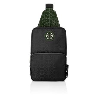 Philipp Plein Homme, Sacs, Noir, Taille: ONE Size Sac bandouli&egrave;re en nylon et cuir avec monogramme