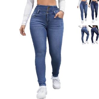 Generic Jean en denim épais doublé en polaire haute élasticité pour femme - Jeggings chauds en polaire pour lhiver - Jean skinny - Coupe ajustée, Blue B., XXL