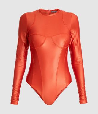 Ernest Leoty Maillot de bain Corset Bra Cut Bathing Suit Orange