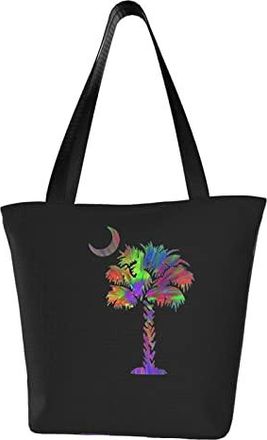 AOOEDM Palmetto Tree Tie Dye Sac fourre-tout r&eacute;utilisable Femmes Sac &agrave; main d&eacute;contract&eacute; Sacs &agrave; bandouli&egrave;re pour le shopping &Eacute;picerie Voyage en plein air