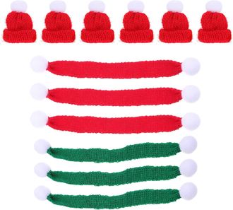 BESPORTBLE Handgefertigte Gestrickte Flaschenhüllen Weihnachtsdeko mit Kleiner Mützen Schals 12 Stück Rote und Grüne Garn Dekoration für Flaschen und Kinderspiel