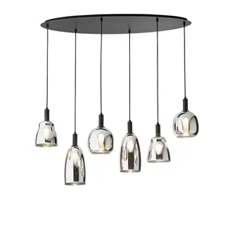 Luce-Ambiente-Design Weizen Suspension with Six Lights in Black Metal and Chrome Glass