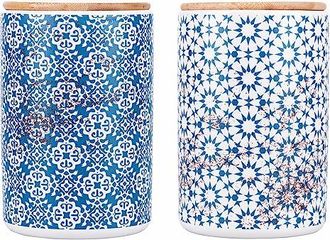 Villa D'Este Home Tivoli Set 2 Vorratsdosen 870 ml Keramik Bambusdeckel Kasbah