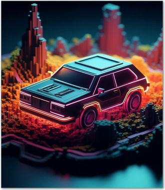 Wallario Herdabdeckplatte/Spritzschutz aus Glas, 52 x 60 cm, 1-teilig mit 13 mm hohen Füßen, für Ceran- und Induktionsherde, Pixel-Roadtrip