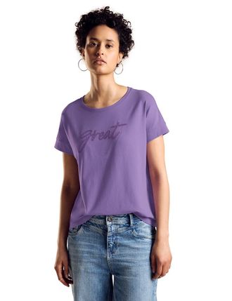 Street One Damen A321680 T-Shirt mit Wording, Bellflower Lilac, 36