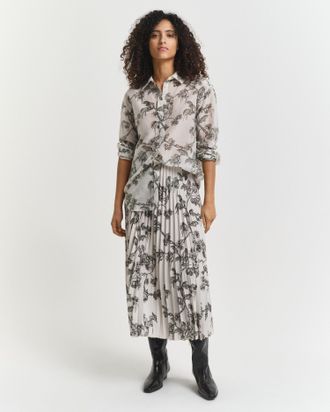 GANT Damen Midirock mit Falten und mit Baum-Print (40) DARK MOSS Grün