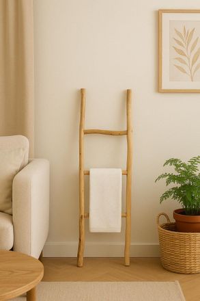 Biscottini International Handtuchleiter f&uuml;r Badezimmer, 108 x 32 x 3 cm, dekorative Leiter aus Holz, zum Aufh&auml;ngen von Handt&uuml;chern, Handtuchleiter, Metall, Bambus