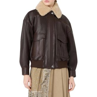 Max Mara Leder Bomberjacke - - Jackets - Damen - Braun - 2XS