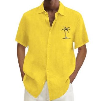 Generic Chemise &agrave; manches courtes pour homme, chemise de plage imprim&eacute;e palmier, chemise d&eacute;t&eacute; d&eacute;contract&eacute;e boutonn&eacute;e, respirante, d&eacute;contract&eacute;e, haut tendance 