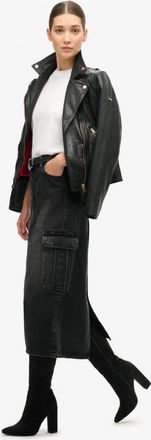 Superdry Jupe mi-longue en jean &agrave; poches cargo - Noir