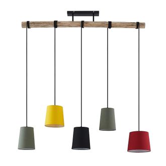 Lindby Esstisch Pendelleuchte Holz Textil, Balkenpendelleuchte Holzast und Stoff Lampenschirm H&auml;ngelampe Lampe Wohnzimmer 4x E27 ohne Leuchtmittel