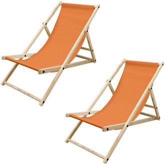 ECD Germany ECD Germany 2er Set Liegestuhl klappbar aus Holz, 3 Liegepositionen, Orange, bis 120kg, Gartenliege Sonnenliege Relaxliege Strandliege Liege