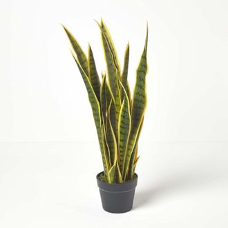 Homescapes Kunstpflanze Sansevieria Trifasciata, künstlicher Bogenhanf/Schwiegermutterzunge im Topf, grün-gelb, dekorative künstliche Sukkulente für den Indoor-B