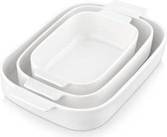 Malacasa S&eacute;rie Bake.Bake, Lot de 3 Plats de Cuisson Rectangulaires (24,1 cm/30,5 cm/35,5 cm), Plats de Cuisson avec Poign&eacute;es en Porcelaine pour Lasagne/Tarte/C