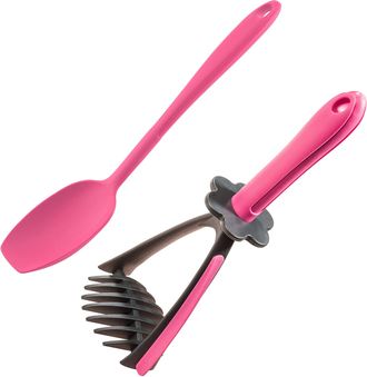Kochblume Kartoffelbrei Set | Kartoffelstampfer und Saucenl&ouml;ffel (pink)