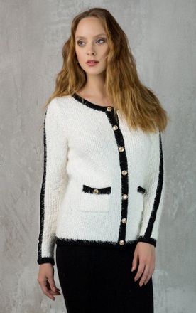 Passioni Cardigan mit Kontraststreifen und Kn&ouml;pfen