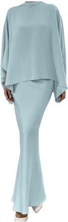 Generic Robe Fete Femme - Ensemble Demi-Robe Femme &Eacute;l&eacute;gant Oversized &agrave; Manches Longues Tendance Confortable et Polyvalent pour Occasions Sp&eacute;ciales