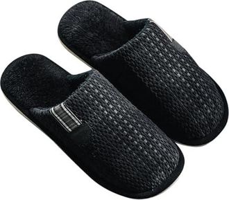 Generic A Slippers Hommes Printemps Automne et Hiver M&eacute;nage Int&eacute;rieur Antid&eacute;rapant Chaud Peluche Simple Coton Pantoufles Hommes Robes et Pantoufles, Noir, 39 