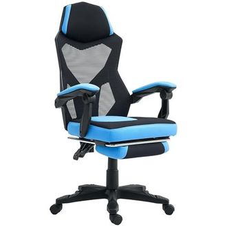 Vinsetto Chaise de Bureau Fauteuil Gaming Hauteur réglable Dossier roulettes pivotantes Repose-Pied Tissu en Maille 58L x 63l x 112-122H cm Bleu Noir