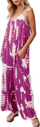 Generic Robes boh&egrave;me 2026 pour femmes, bretelles spaghetti, combinaisons, pantalons teints par nouage, d&eacute;contract&eacute;, grande taille avec poches, rose vif, 3XL