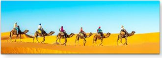 Paul Sinus Art Leinwandbilder | Bilder Leinwand 150x50cm Kamel Karawane in der Sahara W&uuml;ste