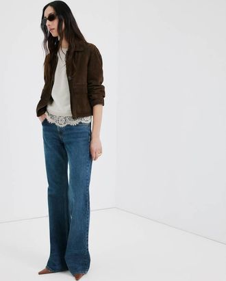 Mango Strickpullover mit Spitzenbesatz hellgrau/pastellgrau - Damen - XXS - MANGO