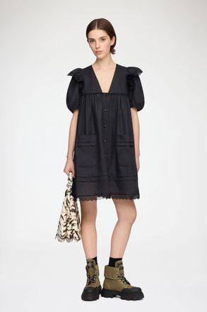 Ganni Robe courte en lin noir - Taille 38 - Pour Femme