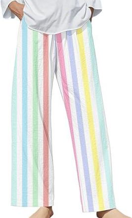 Generic Pantalon Lin Femme Large D&eacute;contract&eacute; Fluide Womens Non Pocket Cotton Linen Casual Pants Pantacourt Femme Sport Large (Sky Blue XXXL)