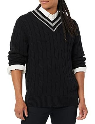 Amazon Essentials Pull &agrave; col en V en tricot torsad&eacute; pour homme, noir, XXL