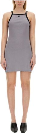 Courr&egrave;ges Femme, Robes, Gris, Taille: 40 FR Buckle Contrast Dress