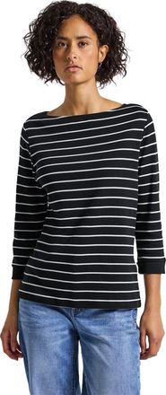 Street One Damen 3227723 Gestreiftes Basic Shirt, Black, 38
