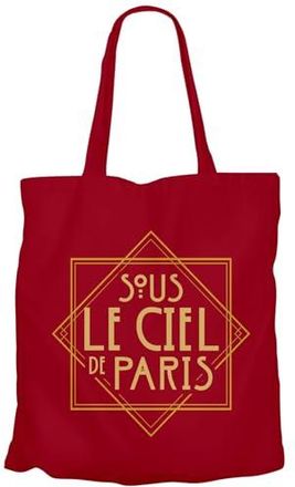 Fabulous Tote Bag Sac Shopping en Toile Rouge - Sous le ciel de Paris France Luxe Vintage - 10 L