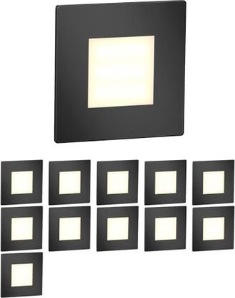 LEDs Com 12 pi&egrave;ces Lumi&egrave;re descalier LED/lampe murale encastr&eacute;e FEX pour lint&eacute;rieur et lext&eacute;rieur, carr&eacute;e, noire, 85 x 85mm, blanc chaud