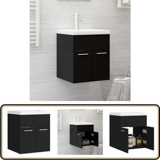 vidaXL Waschbeckenunterschrank mit Einbaubecken Schwarz Holzwerkstoff - Waschbeckenunterschrank - Holzschrank - Badezimmermöbel - Küchenwäsche - Spülbecken