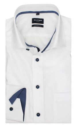 Olymp Herren Businesshemd Langarm Luxor,Einfarbig,modern fit,Global Kent,Weiss 00,45