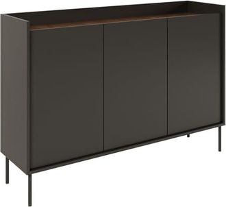 Selsey Kommode 140 cm Moderne Schwarz/Lindberg-Eiche Sideboard - Matte Oberfl&auml;che, 3 T&uuml;ren, Viel Stauraum Robuste Spanplatte mit ABS-Kanten Schlafzimmer/Flur