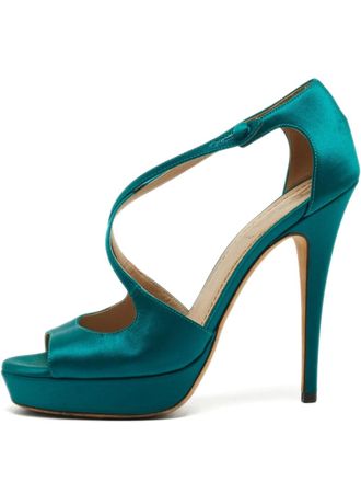 Saint Laurent Satin-Sandalen mit Plateau 130mm - Gr&uuml;n