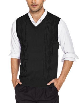 Coofandy Pullunder Herren V-Ausschnitt &Auml;rmellose Pullover Regular Fit Strickweste Business Pullunder Winter Sweater Weste Vest Schwarz XXL