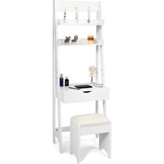 Costway 3 in 1 Schminktisch & Leiterregal & Schreibtisch mit Klappspiegel und 3 Haken, Frisiertisch mit 2 Ablagen und 6 F&auml;chern, Makeup Tisch mit