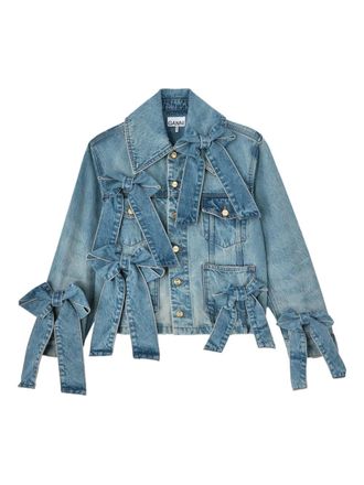 Ganni veste en denim &agrave; d&eacute;tail de noeud - Bleu