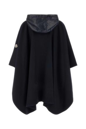 Moncler Womens Navy Blue Wool Blend Poncho 778 Exterior: Virgin Nylon Cappelli E Fasce Per Capelli Hat