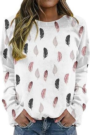 FNKDOR Sweats Femme Vintage Imprimé Floral Pullover Sweatshirts Chic Col Rond T-Shirts à Manches Longues Lâché Décontractée Tunique Blouses Automne Hiver Pul