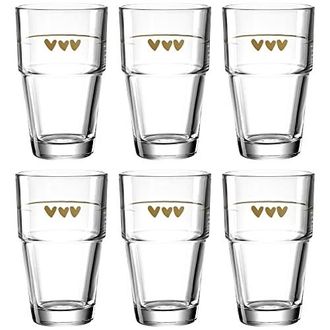 Leonardo Solo Latte-Macchiato Gläser 6er Set, Glas-Becher mit Herzen Aufdruck, spülmaschinengeeignete Kaffee und Cappuccino Glas, Herzchen Motiv, 410 ml, 04346