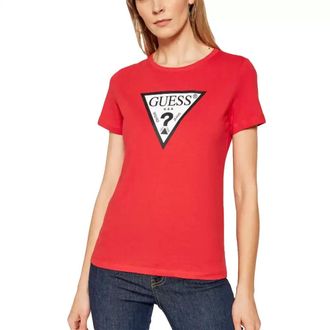 Guess Femme, Tops, Rouge, Taille: 36 FR T-shirt Logo Triangle Style Classique