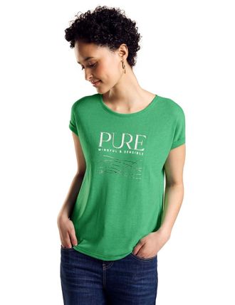 Street One Damen T-Shirt mit Wording soft grass green,42