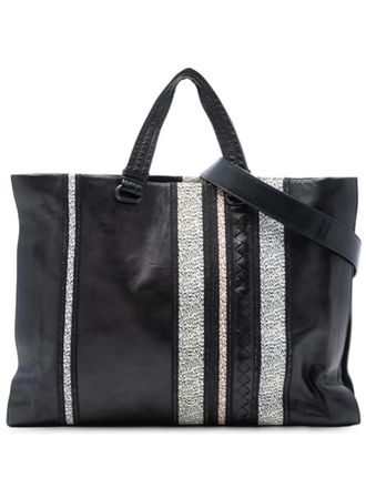 Bottega Veneta 2012-2025 Intrecciato Trimmed Nappa Vertical Stripe Tote satchel - Schwarz