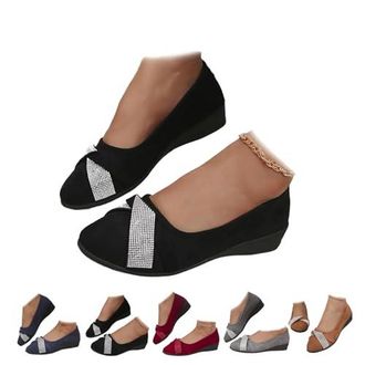 Generic Chaussures compens&eacute;es l&eacute;g&egrave;res et tendance avec strass - Soutien de la vo&ucirc;te plantaire - Chaussures orthop&eacute;diques scintillantes pour femme, Noir, 41.5 